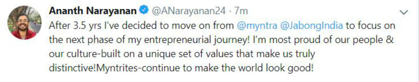 Myntra CEO Ananth Narayanan Steps Down, May Move To Hotstar